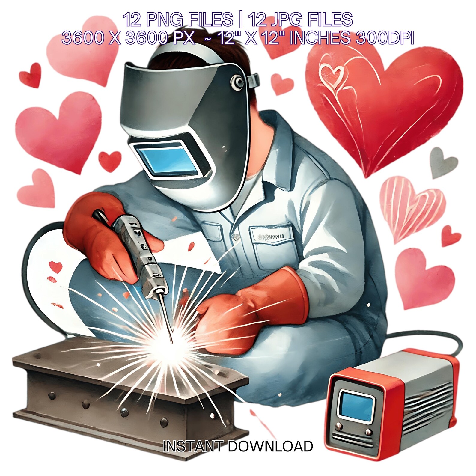Valentine Welding PNG Clipart: Welder Boy Heart Design (digital ...