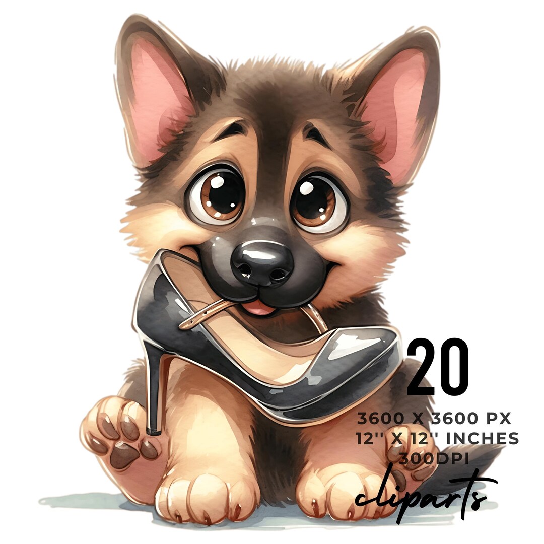 Funny Dog Chewing Shoe Clipart - German Shepherd Puppy (PNG) - Etsy UK