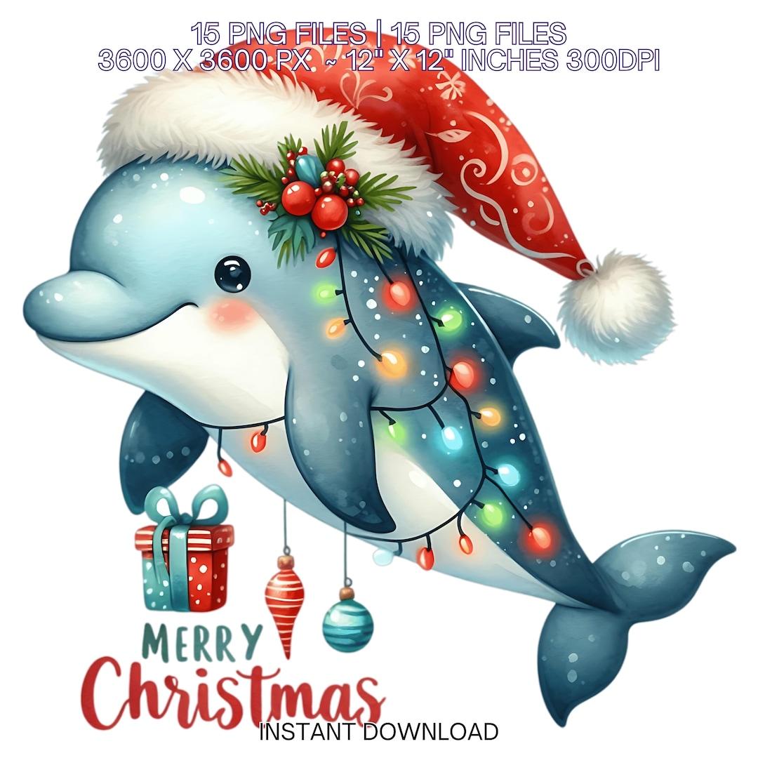 15 Merry Christmas DOLPHIN PNG Clipart | Ocean Sea Animals | Santa ...