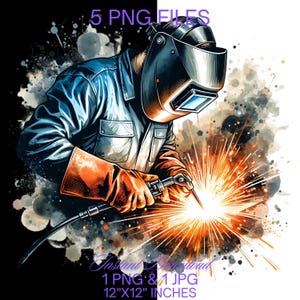 Watercolor Welding Clipart: Iron Worker PNG Graphics (digital Download ...