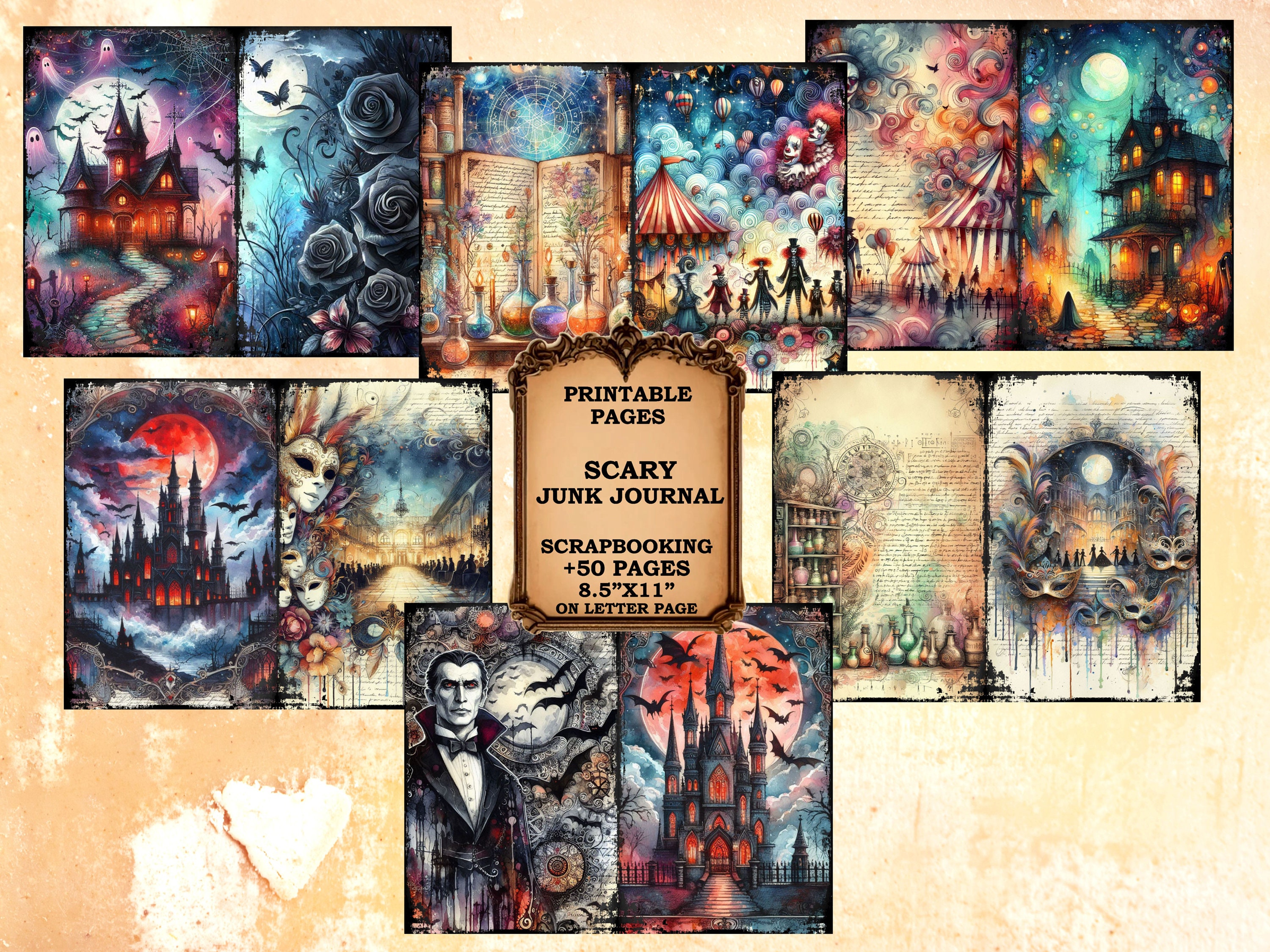 Printable Scary Scrapbook Pages Horror Junk Journal Kit Vampire ...