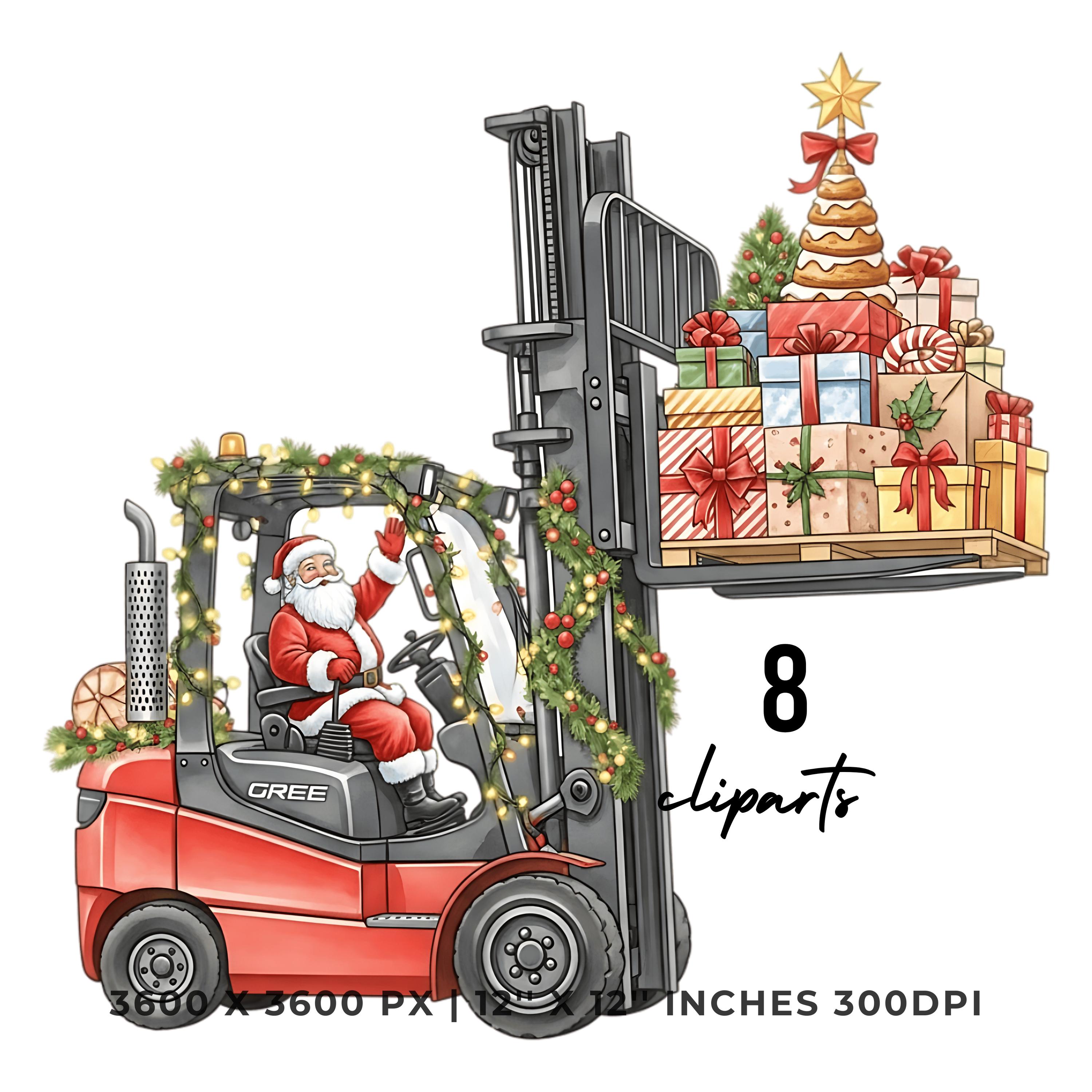 Santa's Workshop Forklift Christmas Clipart Bundle - Gifts, Pallets ...