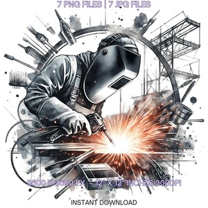 Watercolor Welding Clipart: Iron Worker Illustration (PNG & JPG) - Etsy