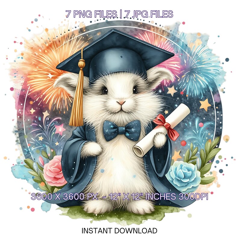 Kindergarten Bunny Wearing a Graduation Cap on a Stack of Books Clipart ...