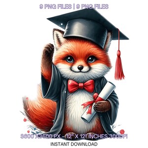 Kindergarten Fox Wearing Cap Holding a Diploma PNG | Graduation Fox ...