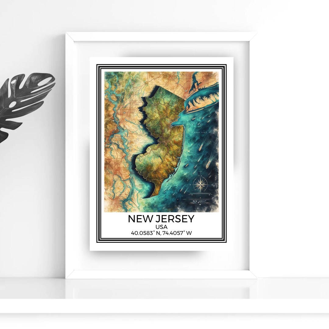 New Jersey Map Print NJ MAP State Map Art USA United States Map Art ...