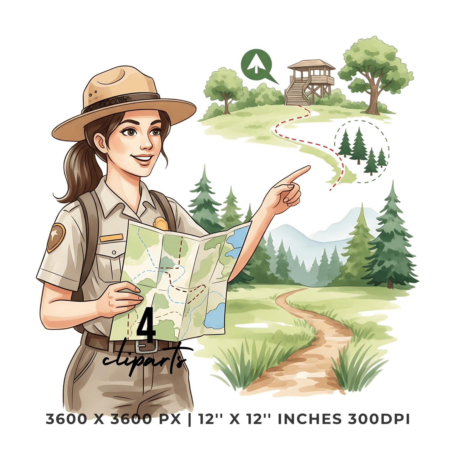 Park Ranger Clipart Bundle | Hiking Map, Forest Art (digital Download ...