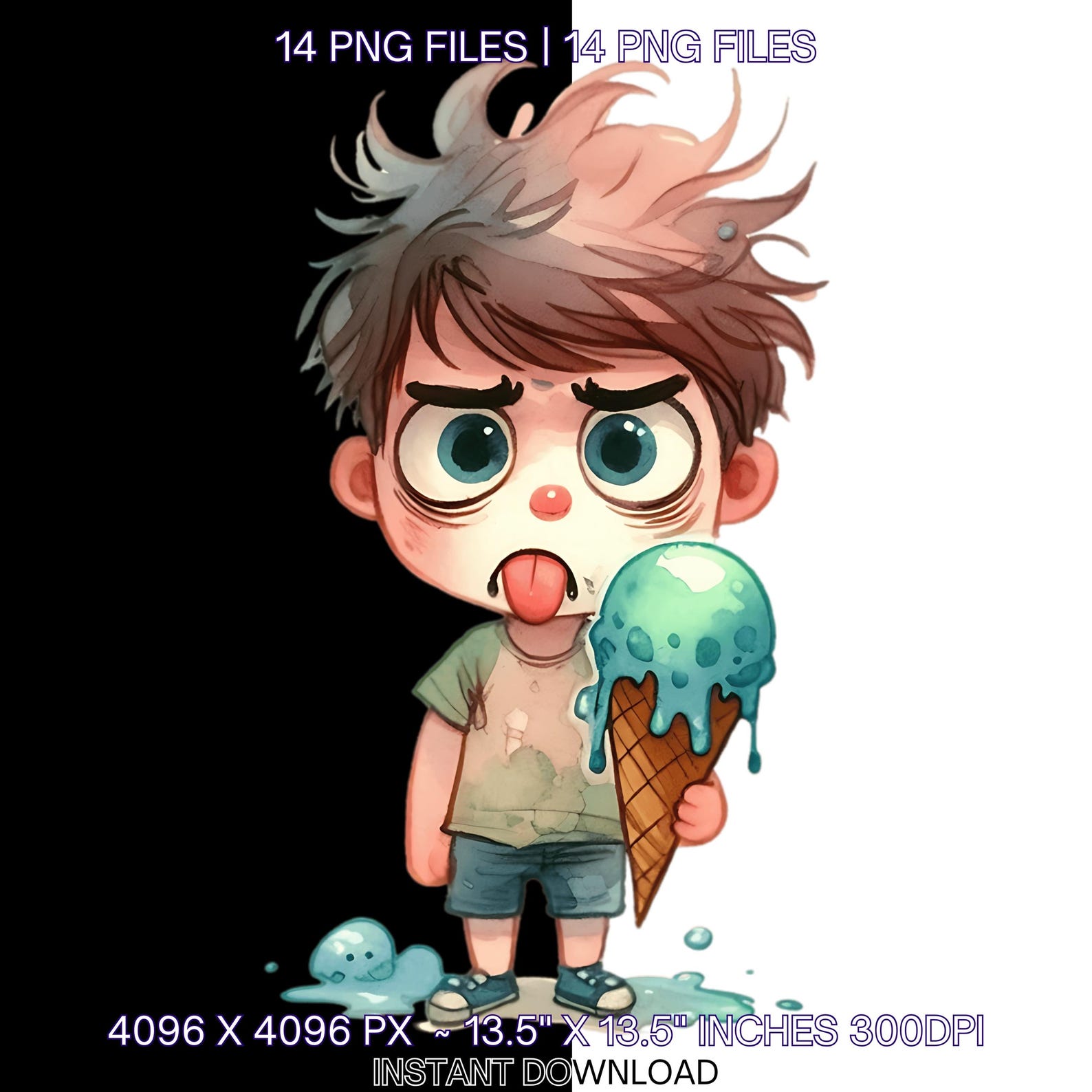 Grumpy Boy Clipart: Whimsical PNG Images for Scrapbooking (digital ...