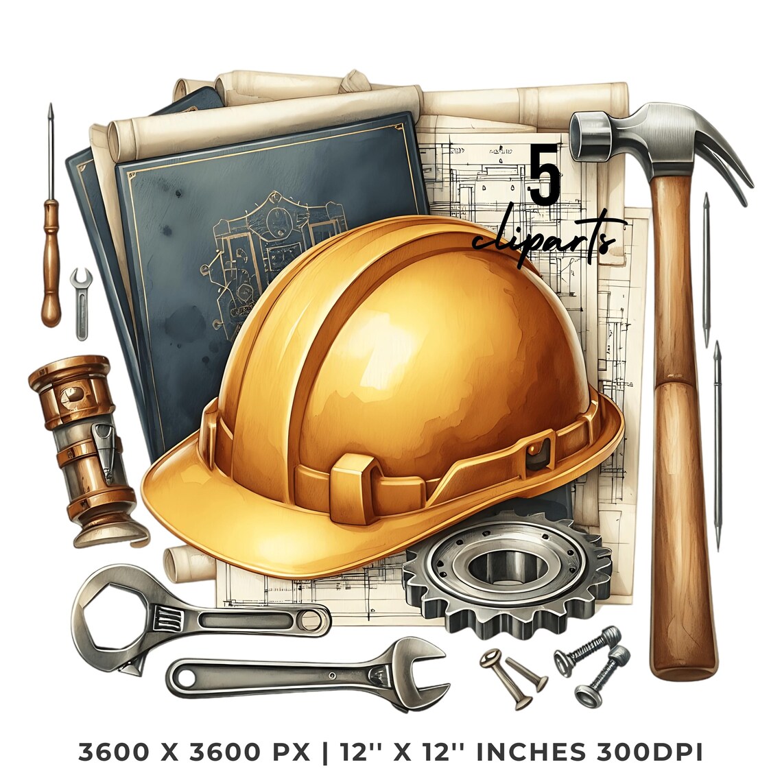 Watercolor Engineer Clipart: Profession Illustration PNG Graphic ...