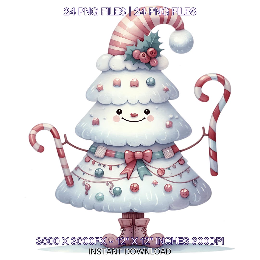 24 Whimsical Christmas Tree Clip Art PNG for Quirky Watercolor ...