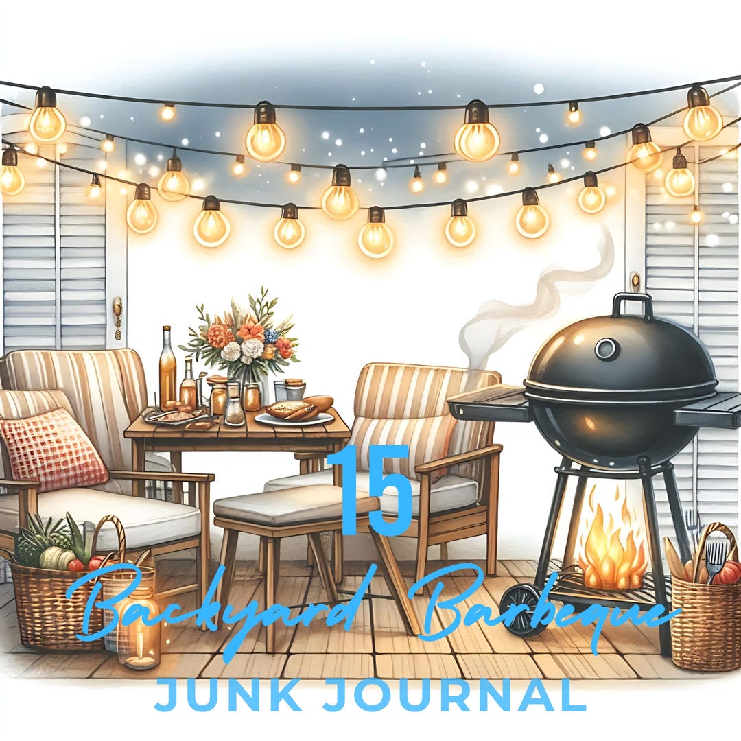 15 Backyard Barbeque Junk Journal Scrapbooking Paper Pack | Watercolor ...