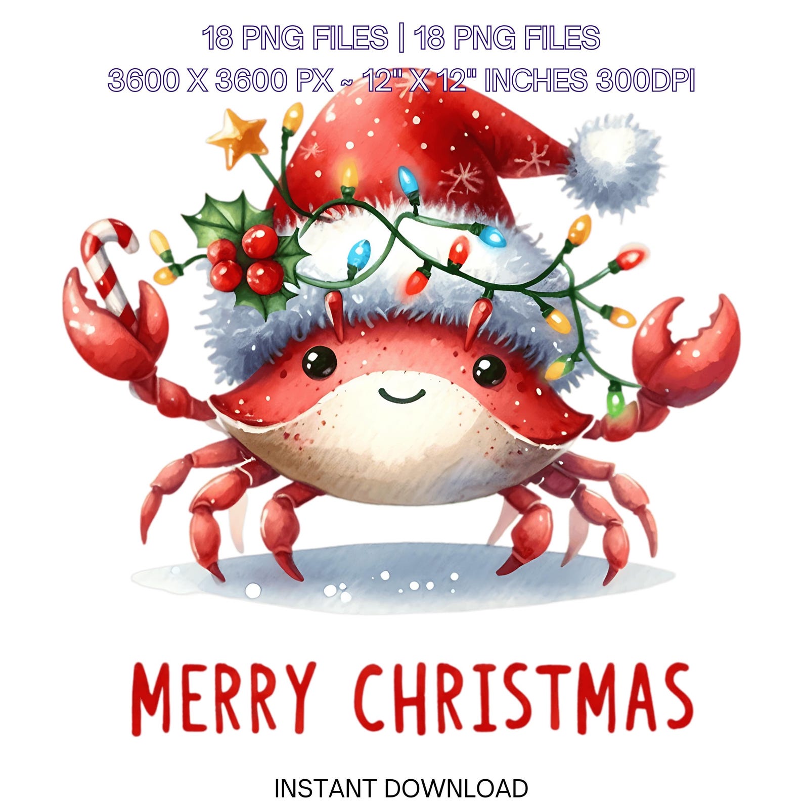 18 Merry Christmas Christmas Crab Clipart PNG | Watercolor Winter ...