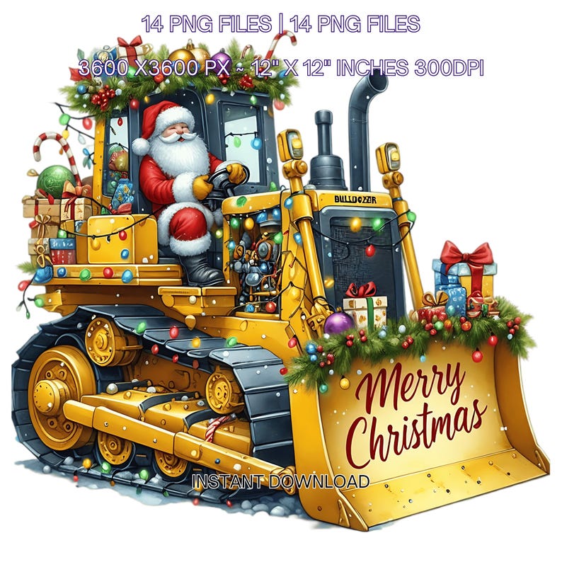 14 Merry Christmas BULLDOZER PNG Clipart | Watercolor Construction ...