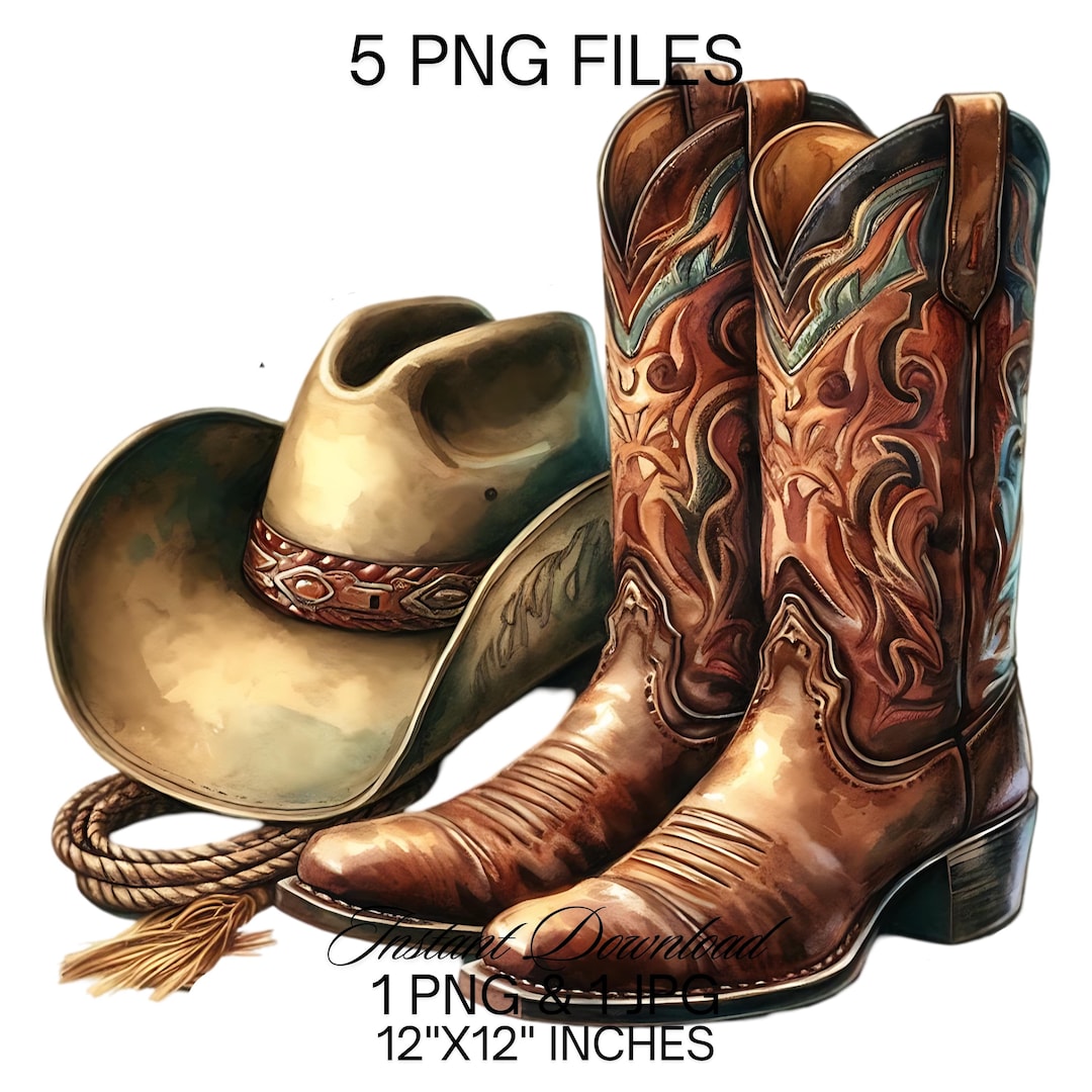 Cowboy Rodeo Boots & Hat Watercolor PNG Clipart | 5 Country Cowboy Good ...