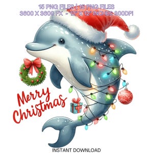 15 Merry Christmas DOLPHIN PNG Clipart | Ocean Sea Animals | Santa ...
