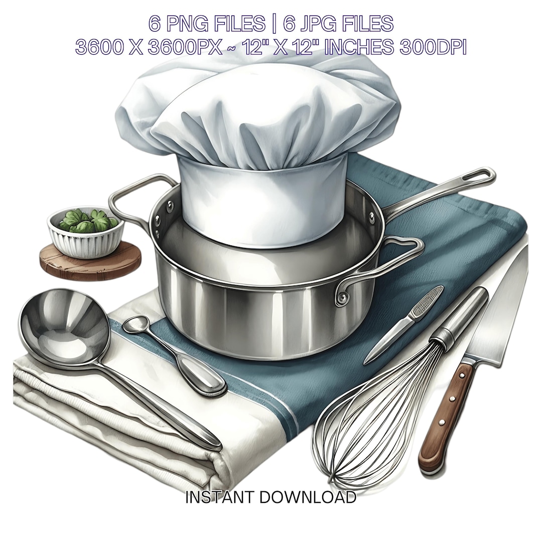 Watercolor Chef Clipart: Kitchen Utensils PNG JPG (digital Download) - Etsy