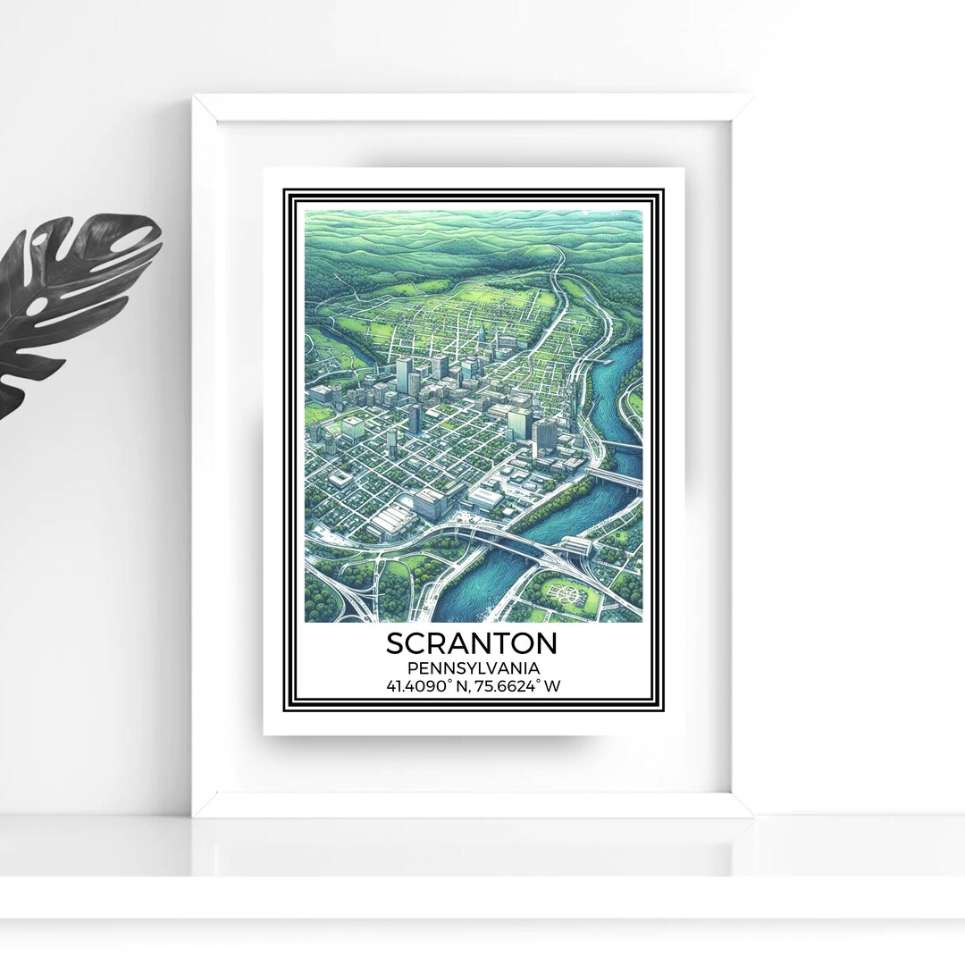 Scranton City Map Cities in Pennsylvania Travel Print Wall Art Maps ...