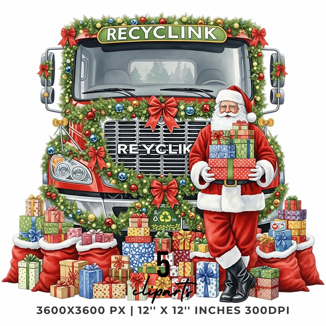 Christmas Santa Recycling Truck Clipart – Holiday Vehicle PNG JPG ...