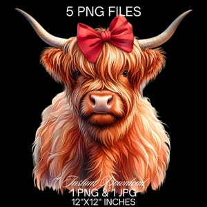 Highland Cow Watercolor Clipart PNG | 5 Mountains Highland Cattle Red ...