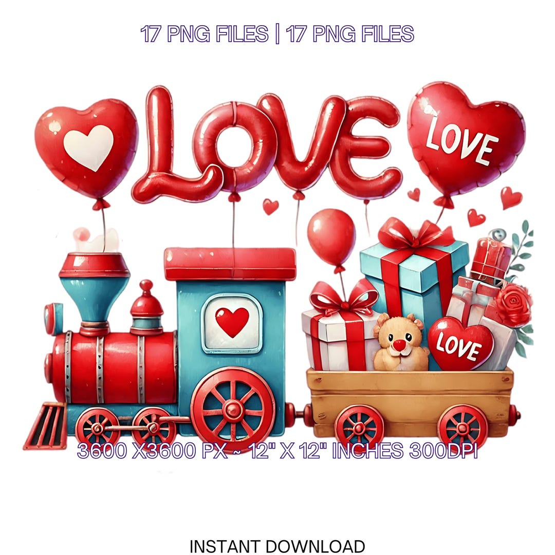 17 Valentine Train PNG Clipart Watercolor Transportation Tain for Boys ...