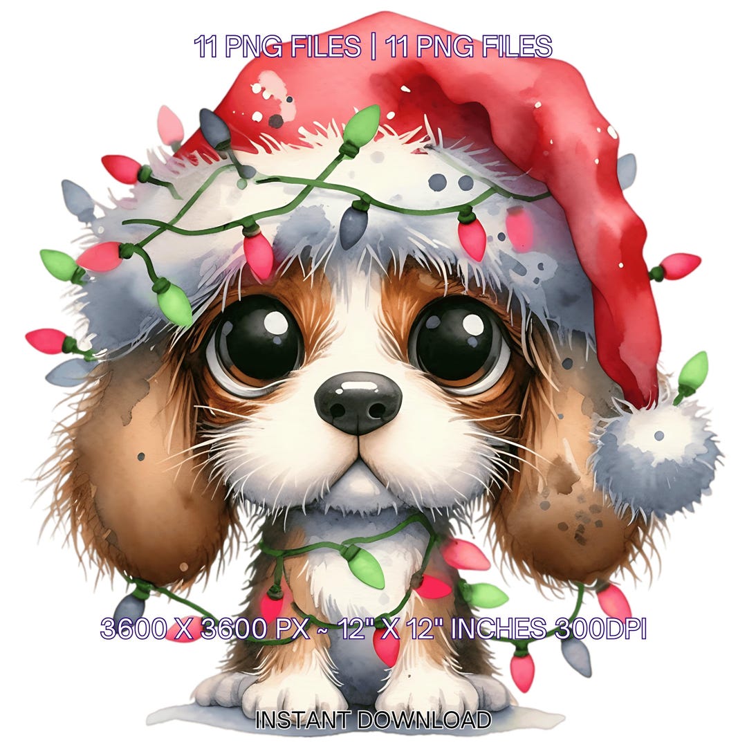 Christmas Beagle Clipart | Santa Hat, Holiday Lights (PNG, JPG) - Etsy