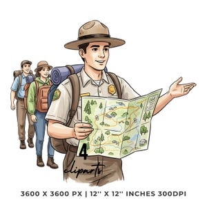 Park Ranger Clipart Bundle | Hiking Map, Forest Art (digital Download ...