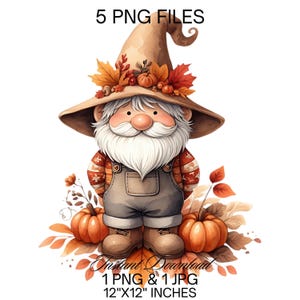 Autumn Cute Gnome PNG Clipart | Watercolor Fall Garden Gnome Clipart ...