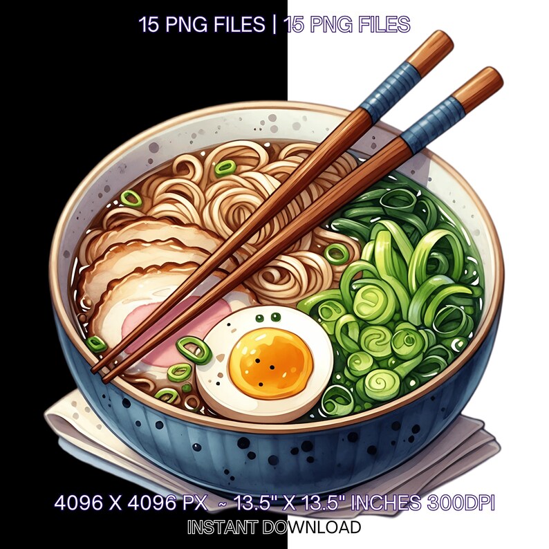 15 Watercolor Ramen Clipart Bundle Digital Asian Food Illustration PNG ...