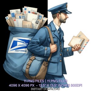 Watercolor Postal Worker Clipart: Mailman PNG Art (digital Download) - Etsy