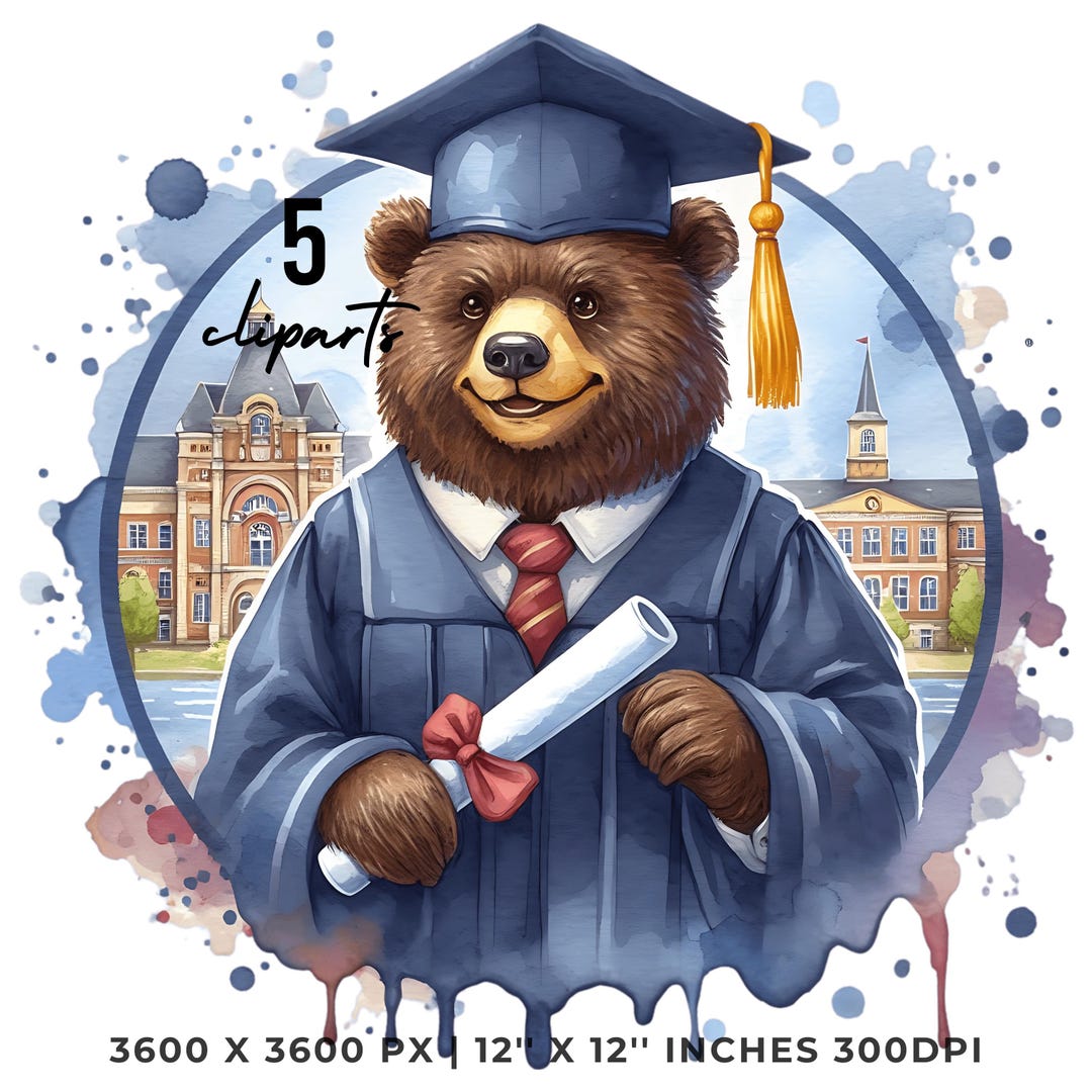 Graduation Bear Clipart: College Graduate PNG, Diploma (digital ...