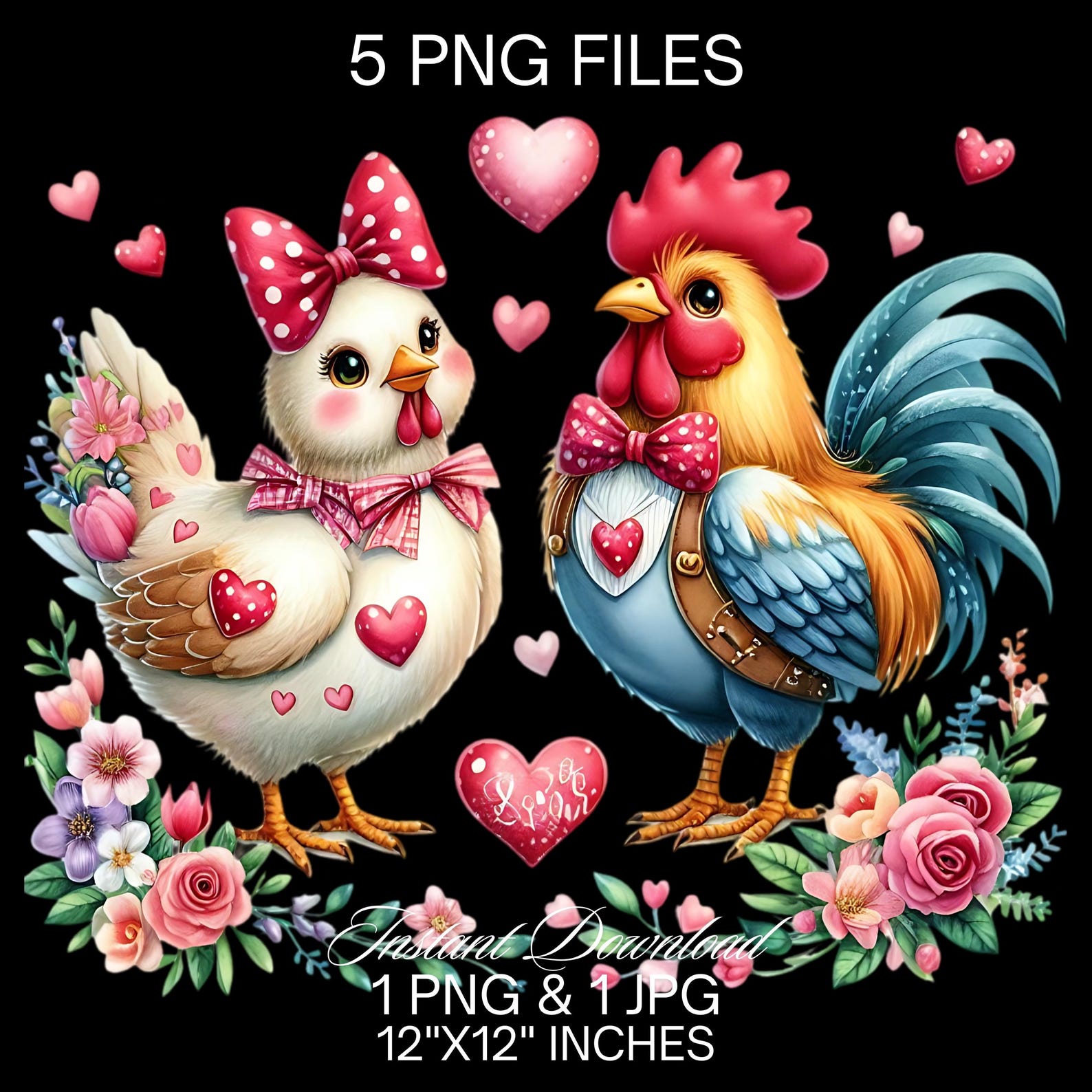 Valentine's Day Farm Chickens PNG Clipart Hen & Rooster PNG Chicken in ...