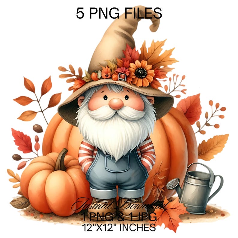 Autumn Cute Gnome PNG Clipart | Watercolor Fall Garden Gnome Clipart ...