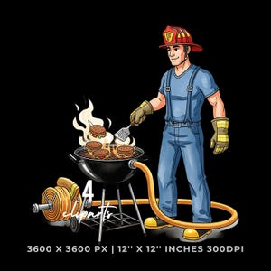 Firefighter BBQ Clipart: Grill Fireman PNG & JPG (12x12" 300DPI) - Etsy