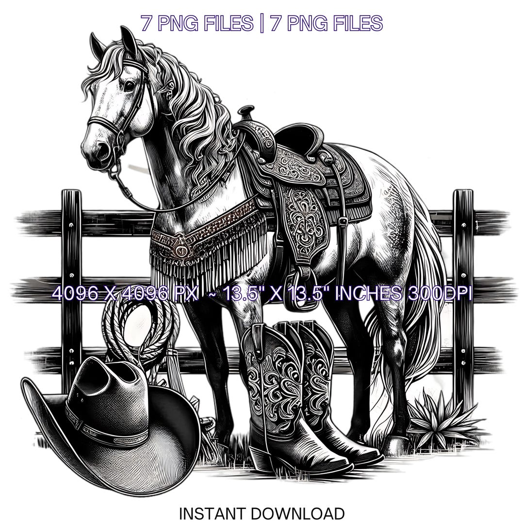 Western Cowboy Boots Hat & Horse Saddle Clipart PNG | 7 Watercolor ...