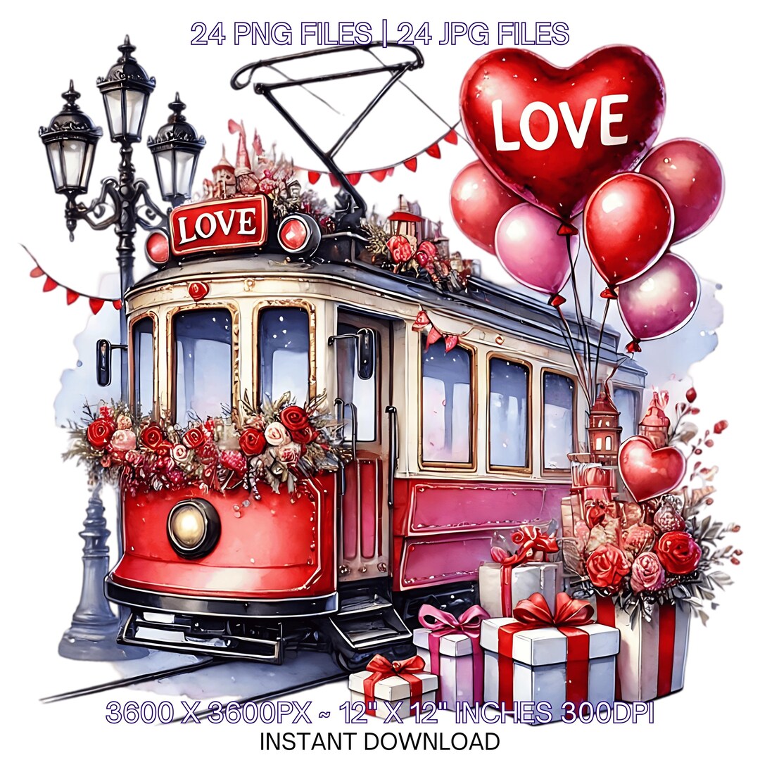 24 Valentine Tram PNG Clipart | Watercolor Trip Tram for Boys | Lovers ...