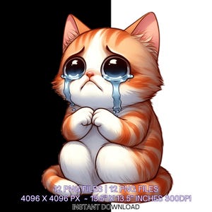 12 Crying Cat Clipart | Crying Cat PNG | Crying Cat PNG Bundle | Crying ...