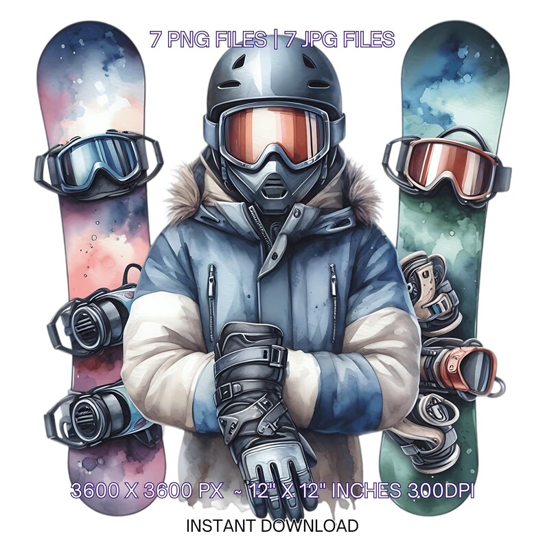Watercolor Snowboard Clipart: Winter Sports PNG (digital Download) - Etsy