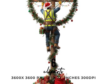 Christmas Lineman Clipart, Santa Electrician, Holiday Utility Pole (PNG ...