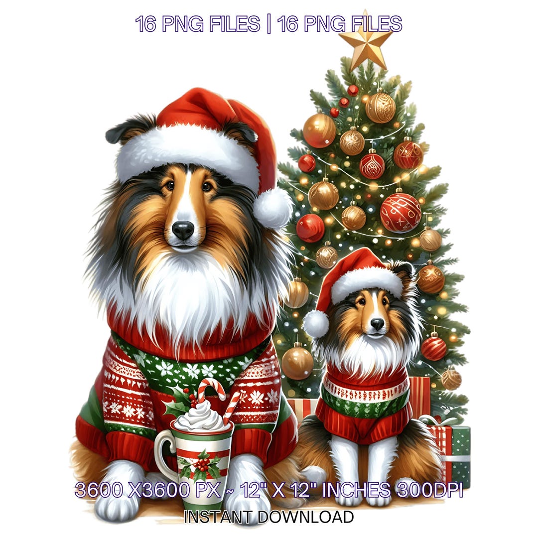 16 ROUGH COLLIE DOG With Candy Cane Hot Cocoa Clipart Png | Christmas ...