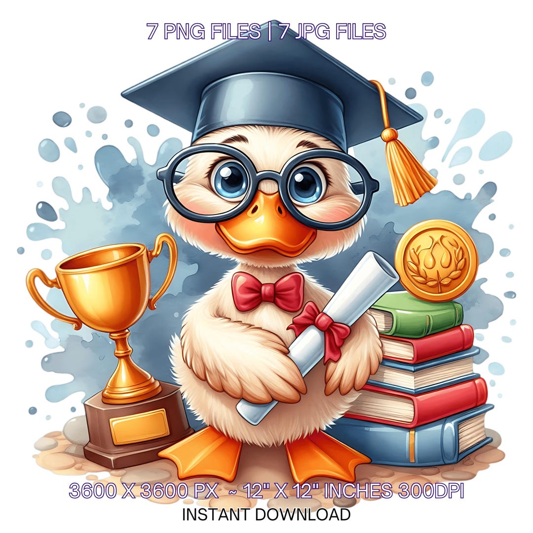 Kindergarten Duck Wearing Cap Holding a Diploma PNG | Graduation Duck ...