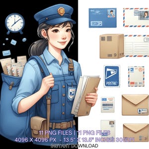 Watercolor Postal Worker Clipart: Mailman PNG Art (digital Download) - Etsy