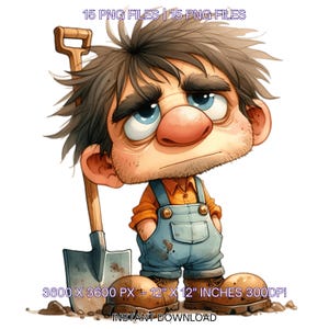 Grumpy Farmer Clipart: Quirky PNG Images for Scrapbooking (digital ...