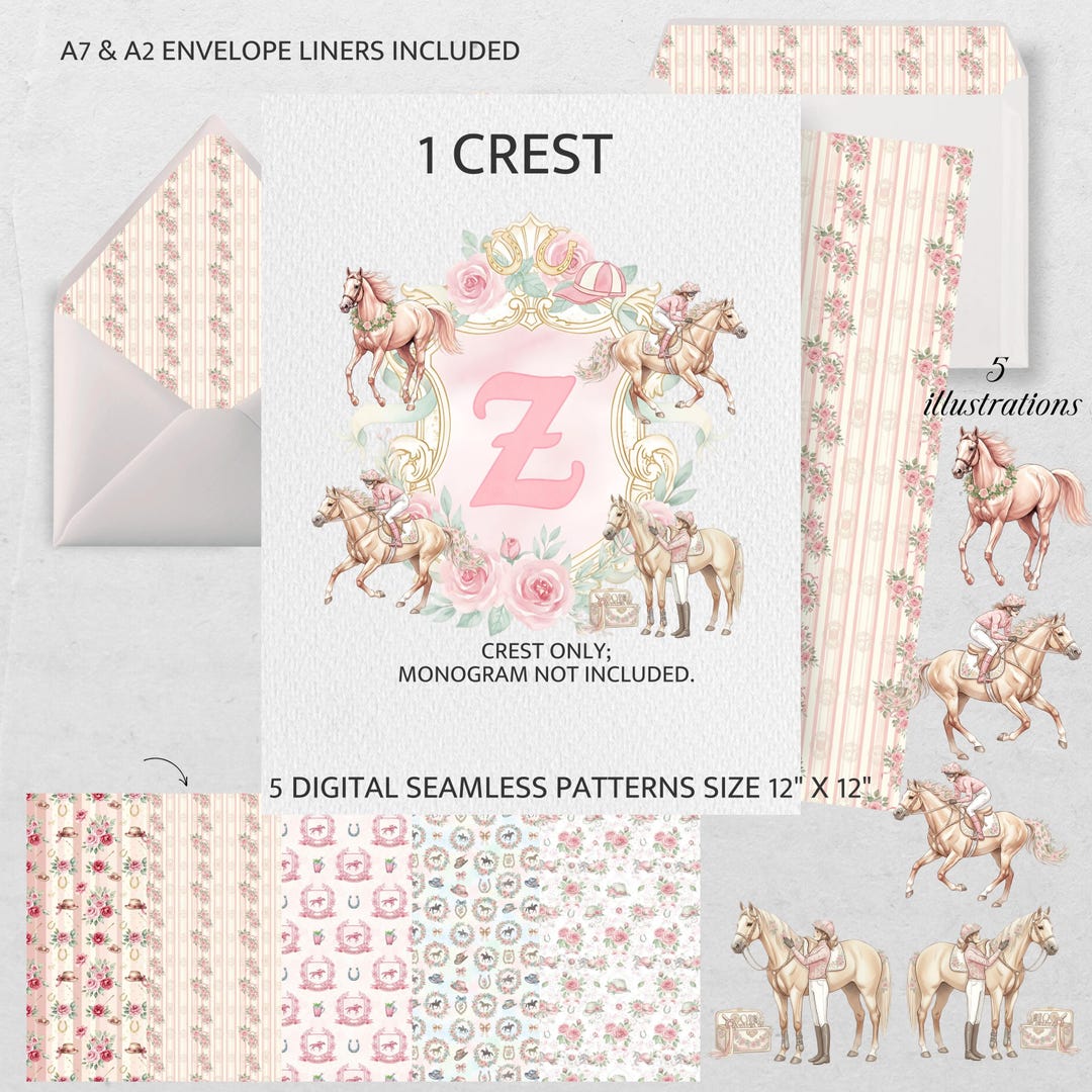 Pink Kentucky Derby Family Crest DIY Bundle | Watercolor Horse Clipart ...
