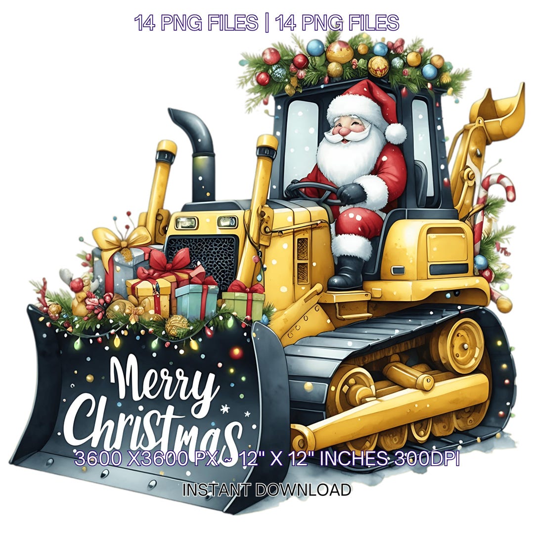 14 Merry Christmas BULLDOZER PNG Clipart | Watercolor Construction ...