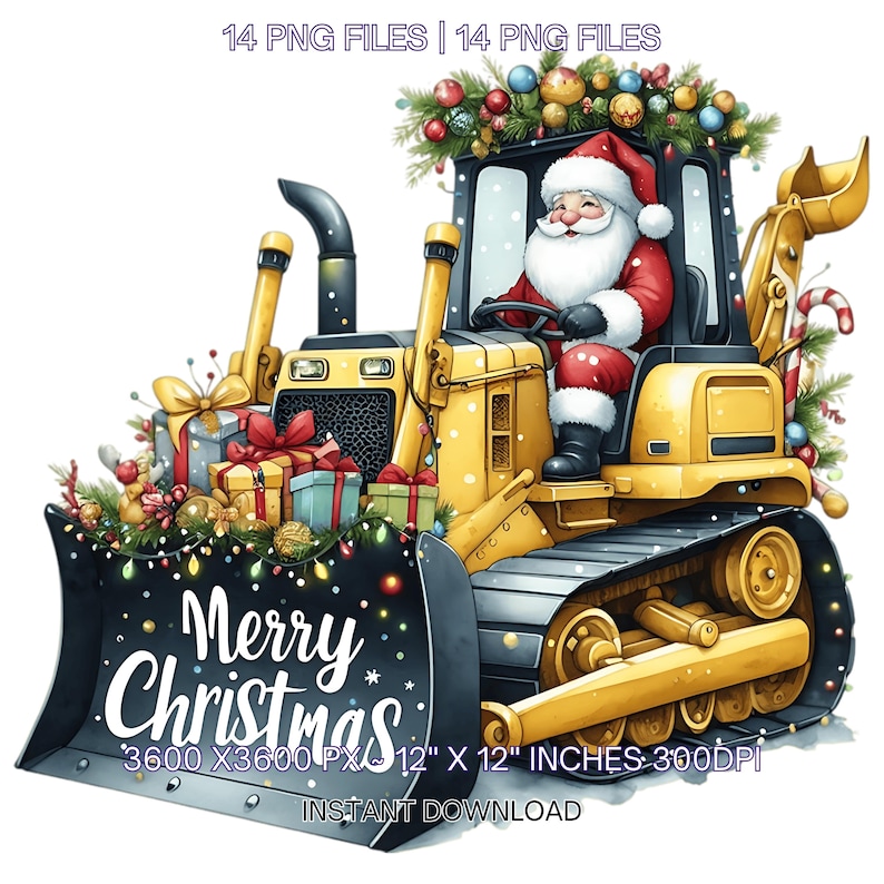 14 Merry Christmas BULLDOZER PNG Clipart | Watercolor Construction ...