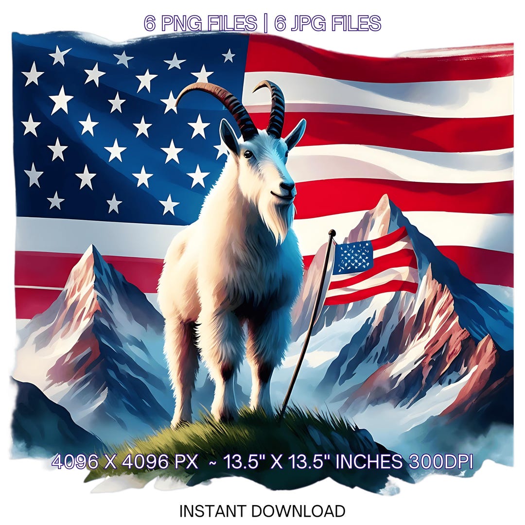 Watercolor Goat Flag PNG | 6 Patriotic USA Mountain Goat Flag Clipart ...