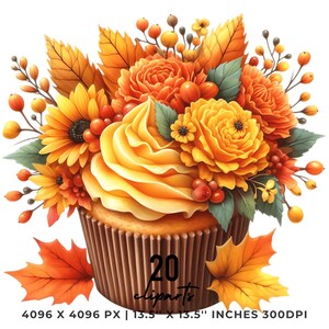 20 Autumn Cupcakes Clipart Bundle | Fall Cupcake Sublimation | Autumn ...
