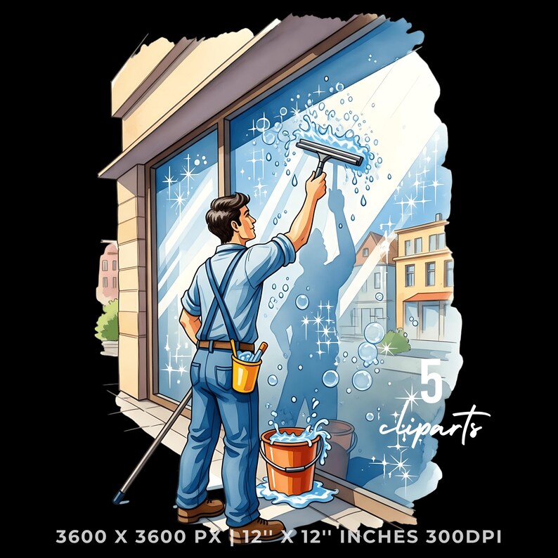 Watercolor Window Washer Clipart: Squeegee & Bucket (5 PNG, 5 JPG) - Etsy