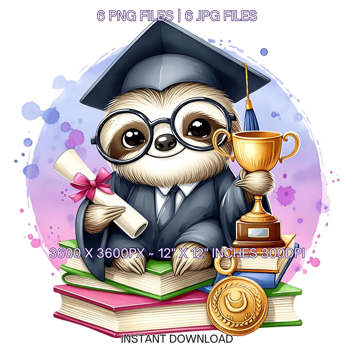 Kindergarten Graduation Sloth Clipart: Diploma PNG, (digital Download ...