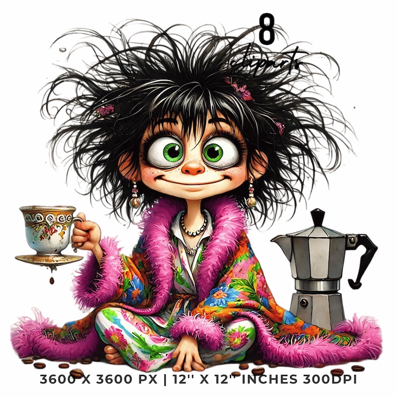 Coffee Woman PNG Clipart: Funny Grumpy Girl Cartoon - Etsy